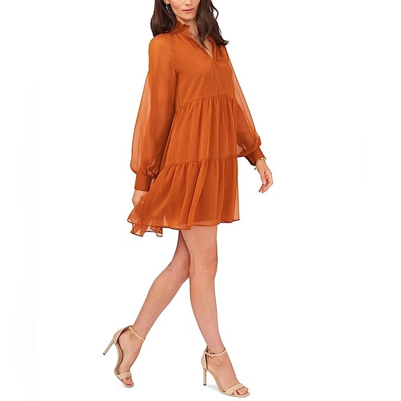 1. State | Dresses | State Burnt Rust Orange Baby Dolled Sheer Overlay ...